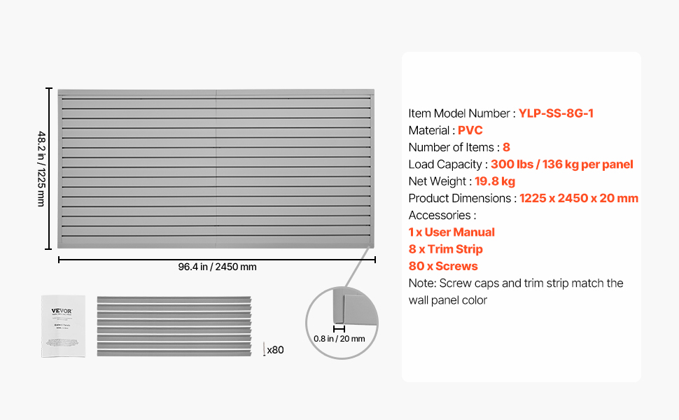 8 x 4 ft Slat Wall Paneling PVC Grey Garage Slatwall with Modular ...