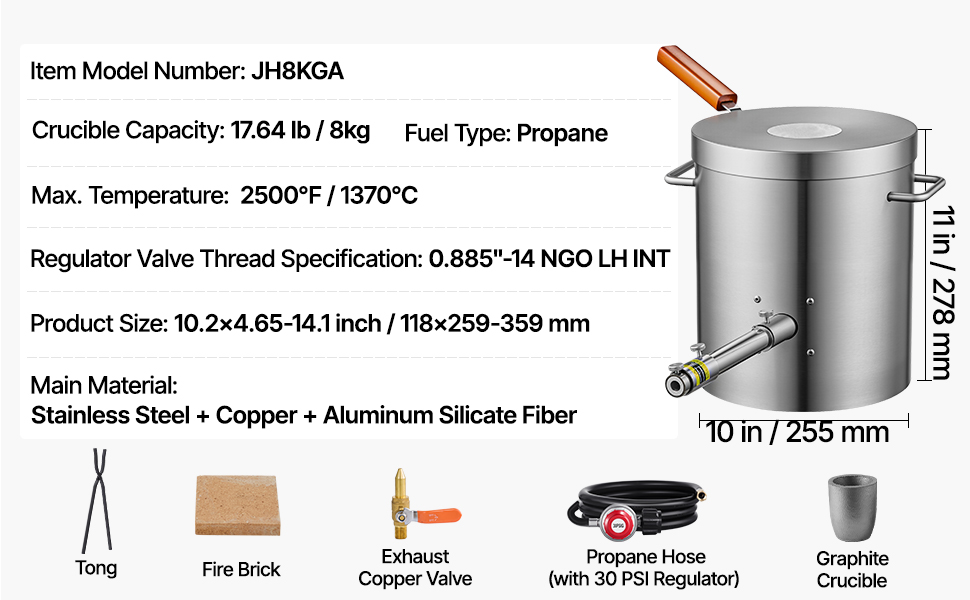 VEVOR Propane Melting Furnace Kit 8KG/18lbs with Crucible Tongs Metal ...