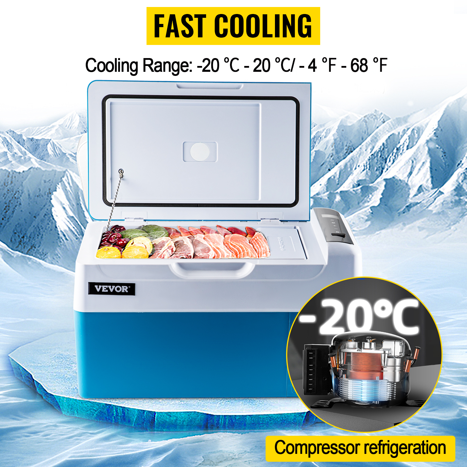 VEVOR Portable Refrigerator 23 Quart(22 Liter),12 Volt Refrigerator App ...