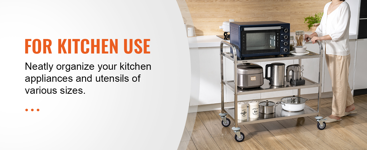 VEVOR Kitchen Utility Cart, 3 Tiers, Wire Rolling Cart w/ 450LBS ...