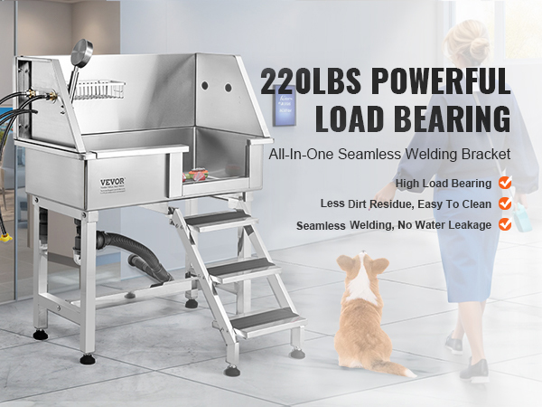 VEVOR 34" Pet Dog Bathing Station w/Ramp, Professional Stainless Steel ...