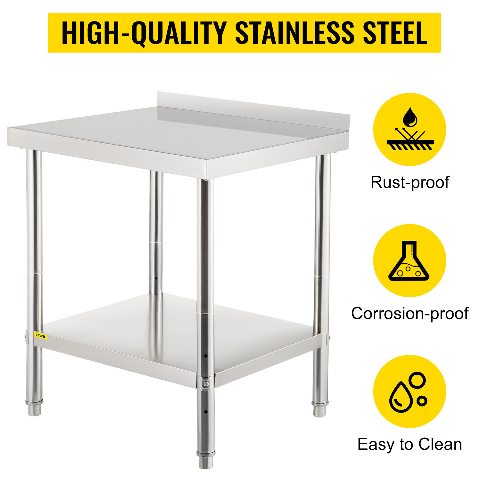 VEVOR Stainless Steel Prep Table, 30 x 24 x 35 Inch, 440lbs Load ...