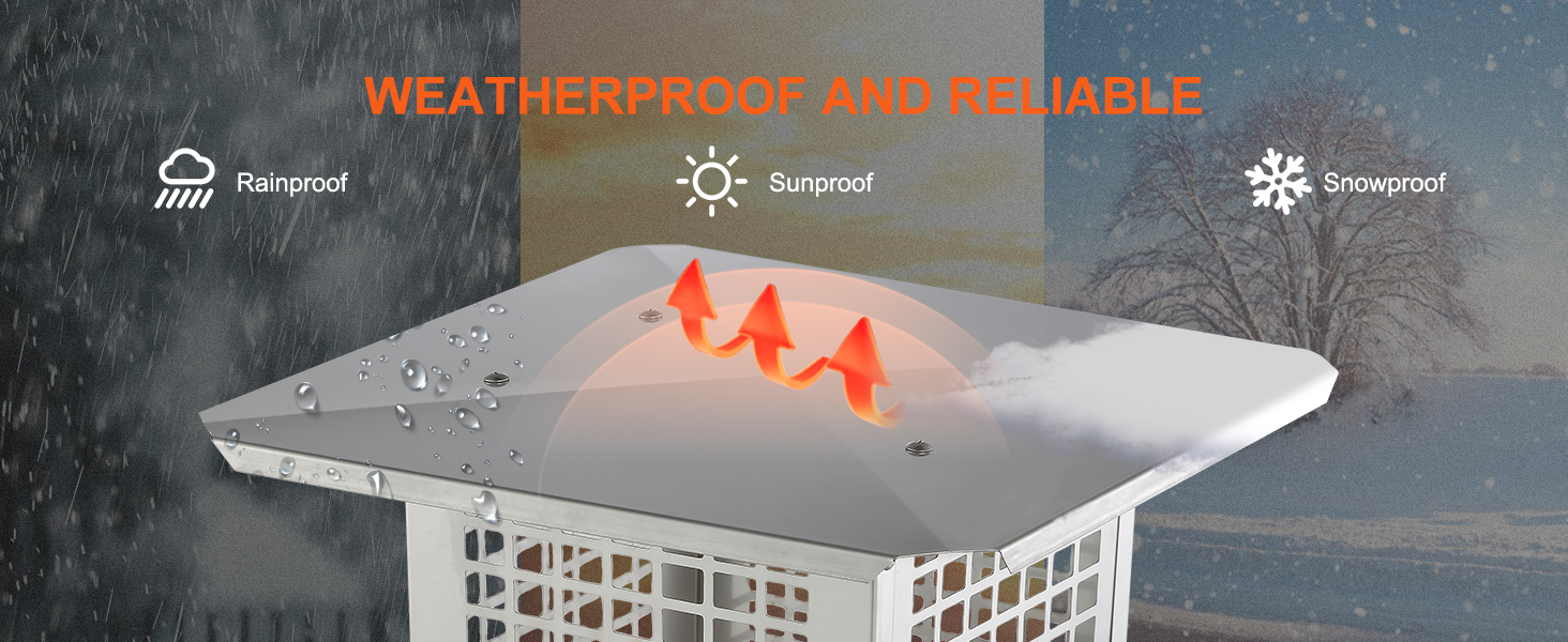 VEVOR Chimney Cap, 9 x 9 inch, 304 Stainless Steel Fireplace Chimney ...