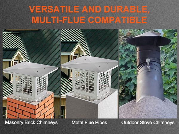 VEVOR Chimney Cap, 9 x 9 inch, 304 Stainless Steel Fireplace Chimney ...