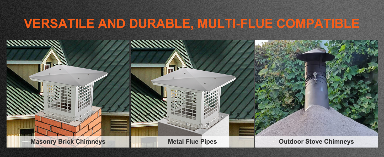 VEVOR Chimney Cap, 9 x 9 inch, 304 Stainless Steel Fireplace Chimney ...