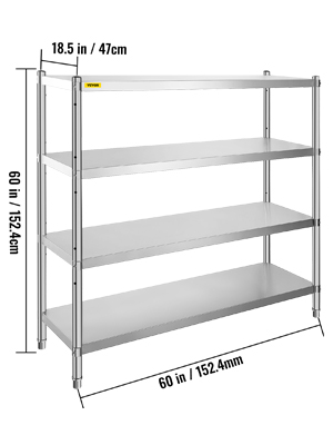 VEVOR Stainless Steel Shelving 60x18.5 Inch 4 Tier Adjustable Shelf ...