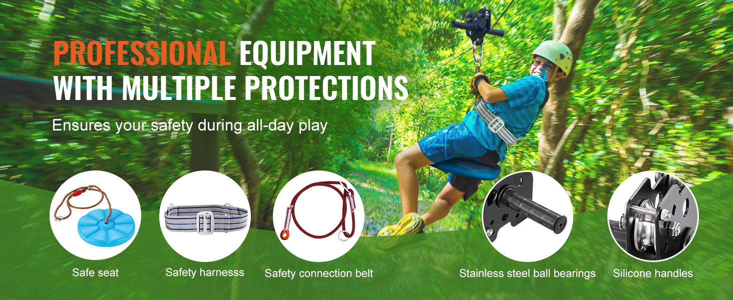 VEVOR Zipline Kit for Kids and Adult, 160 ft Zip Line Kits Up to 500 lb ...