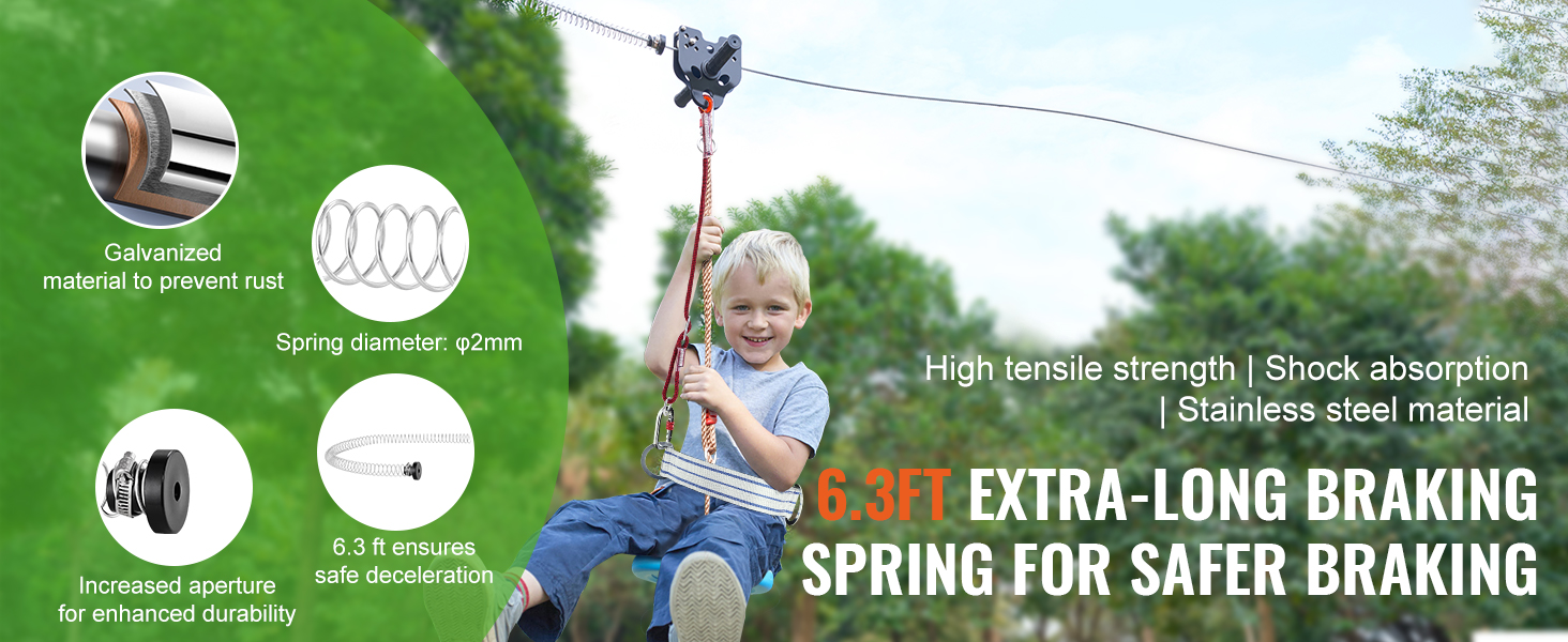 VEVOR Zipline Kit for Kids and Adult, 160 ft Zip Line Kits Up to 500 lb ...