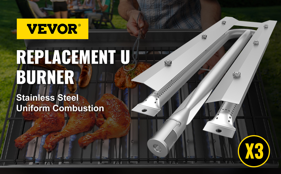 VEVOR Replacement U Burner, Stainless Steel Grill Burners, 3 Packs BBQ ...