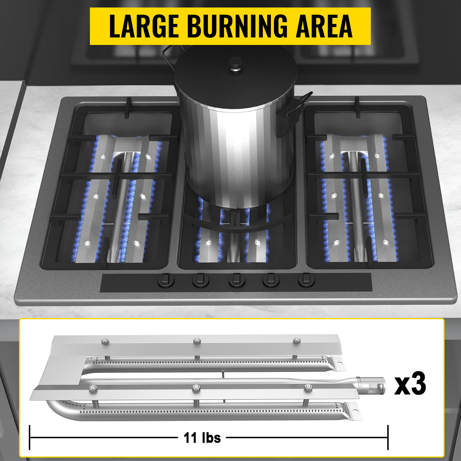 VEVOR Replacement U Burner, Stainless Steel Grill Burners, 3 Packs BBQ ...