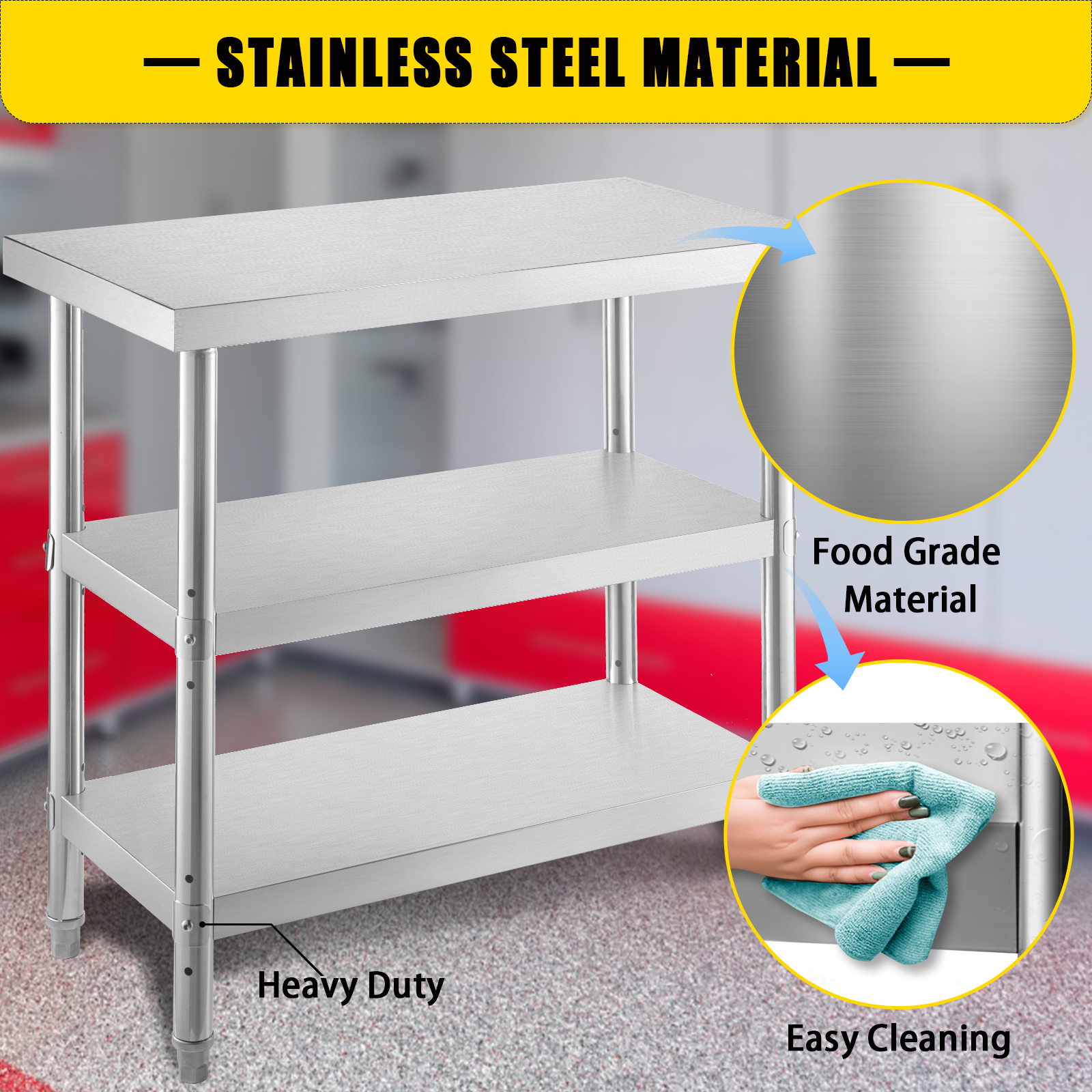 VEVOR Outdoor Food Prep Table, 48x14x33 in Commercial Stainless Steel ...