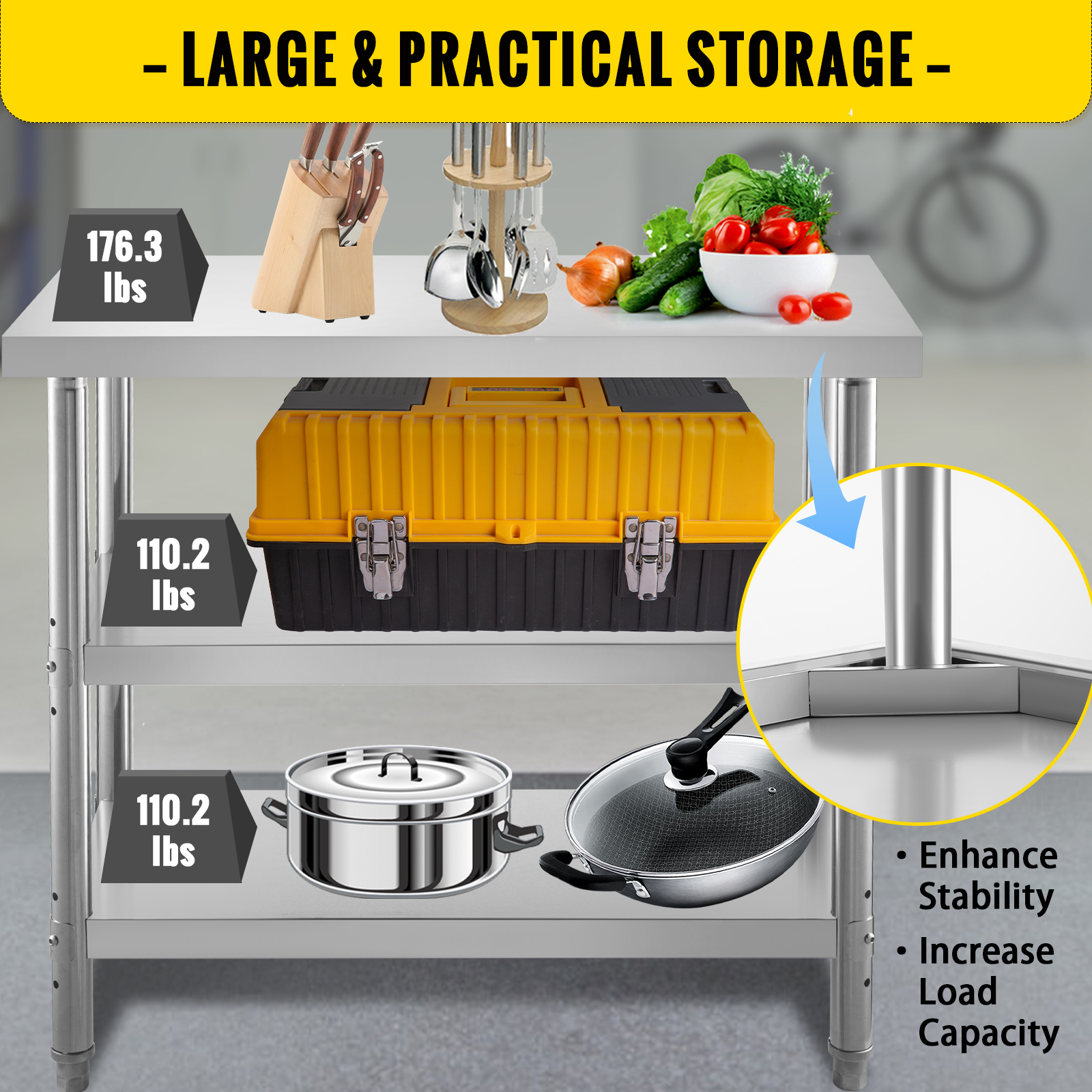 VEVOR Outdoor Food Prep Table, 48x14x33 in Commercial Stainless Steel ...
