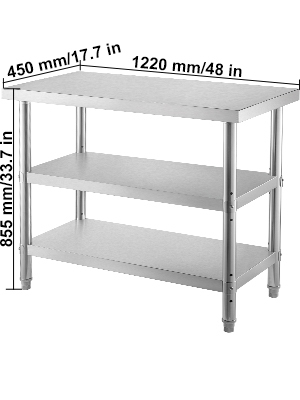 VEVOR Stainless Steel Prep Table, 48x18x33 in Commercial Stainless ...