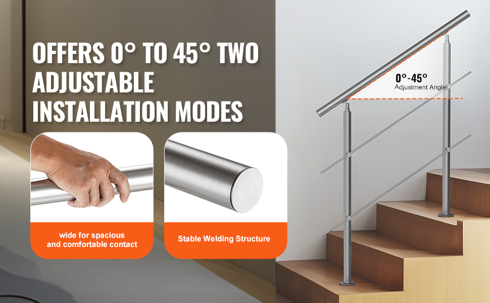 VEVOR 39.4in Handrails for Outdoor Steps 2 Crossbars Staircase for ...