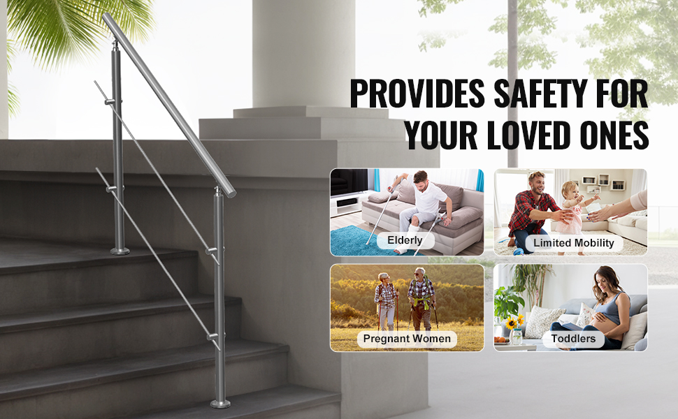 VEVOR 47.2in Handrails for Outdoor Steps 2 Crossbars Staircase for ...