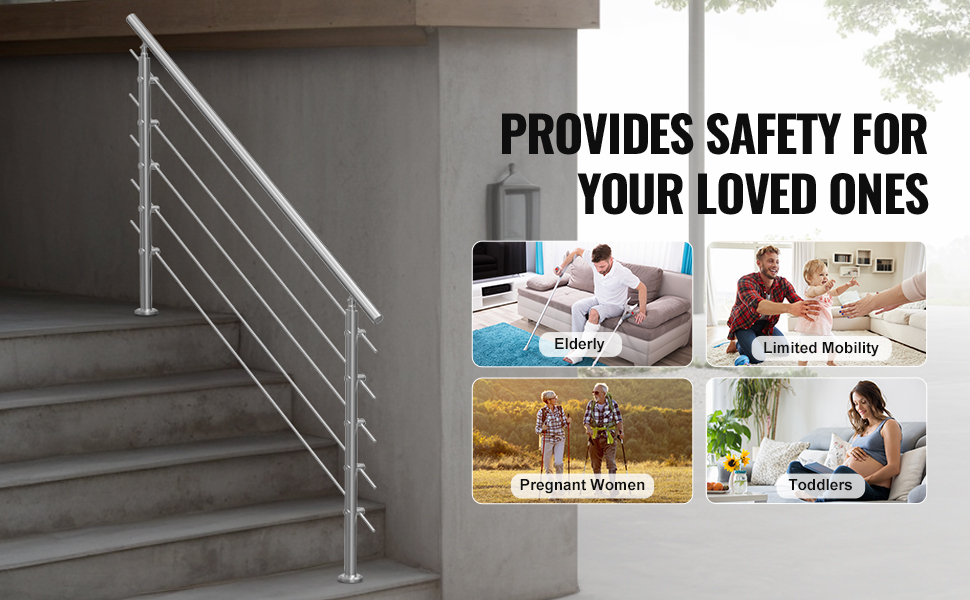 VEVOR 59in Handrails for Outdoor Steps 5 Crossbars Staircase for Porch ...