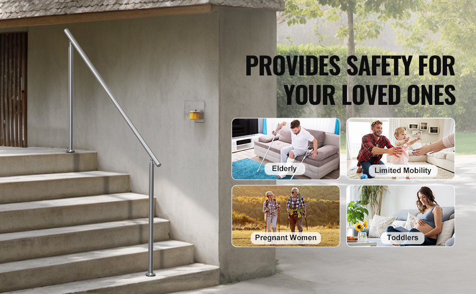 VEVOR 70.9 in/180cm Handrails for Outdoor Steps Staircase Seniors Porch ...