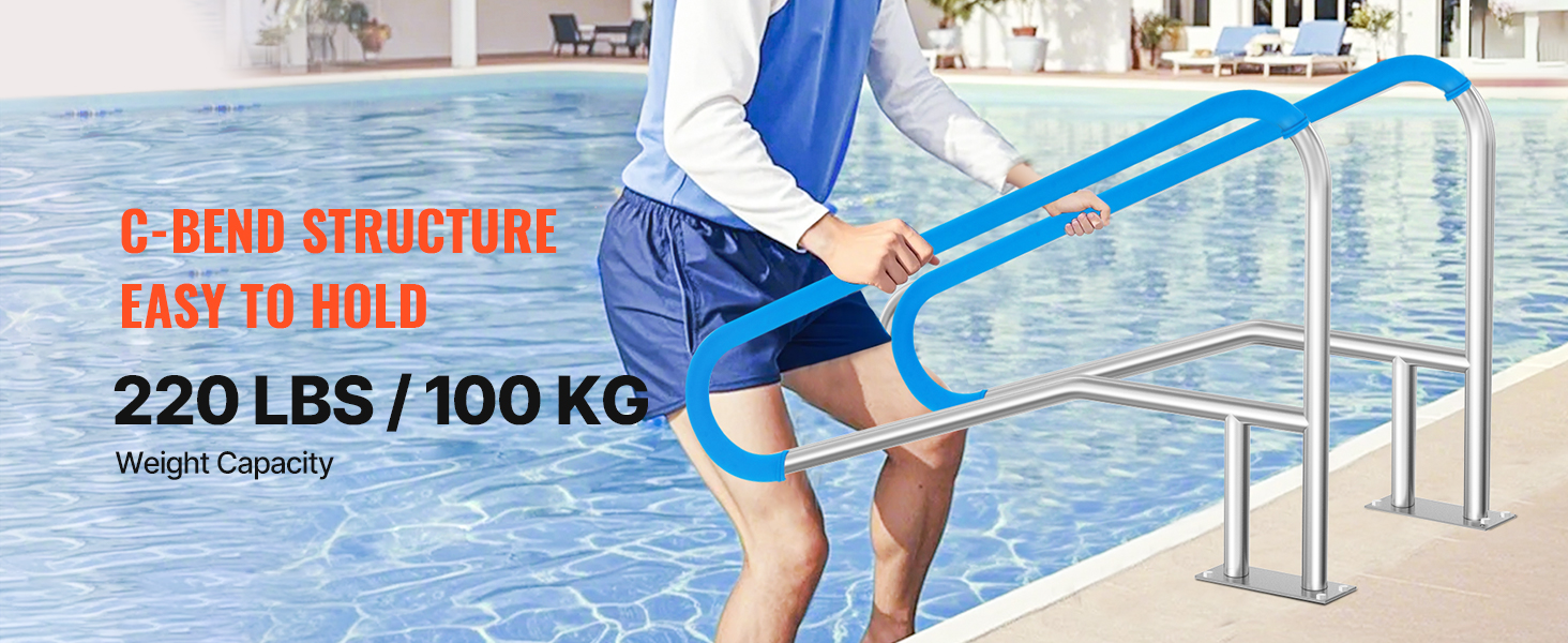 VEVOR Pool Handrail 2 PCS 55 x 32 inch Stainless Steel with Base Plate ...