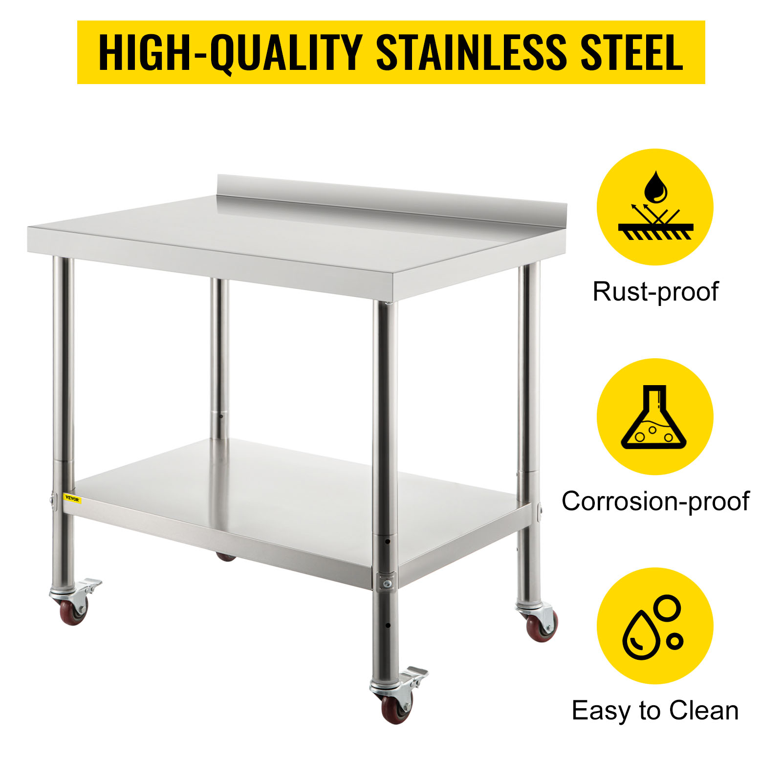 VEVOR Stainless Steel Prep Table, 30 x 24 x 35 Inch, 440lbs Load ...