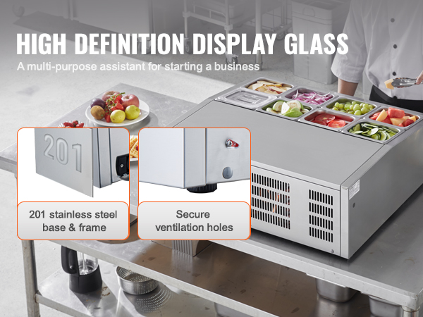 VEVOR Refrigerated Condiment Prep Station, 140 W Countertop ...