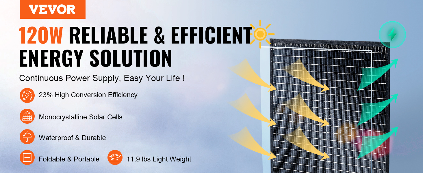 VEVOR Portable Monocrystalline Solar Panel, Monocrystallin120W Foldable ...