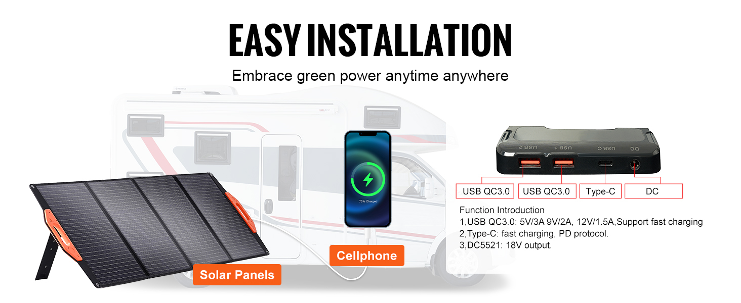 VEVOR Portable Monocrystalline Solar Panel, Monocrystallin120W Foldable ...
