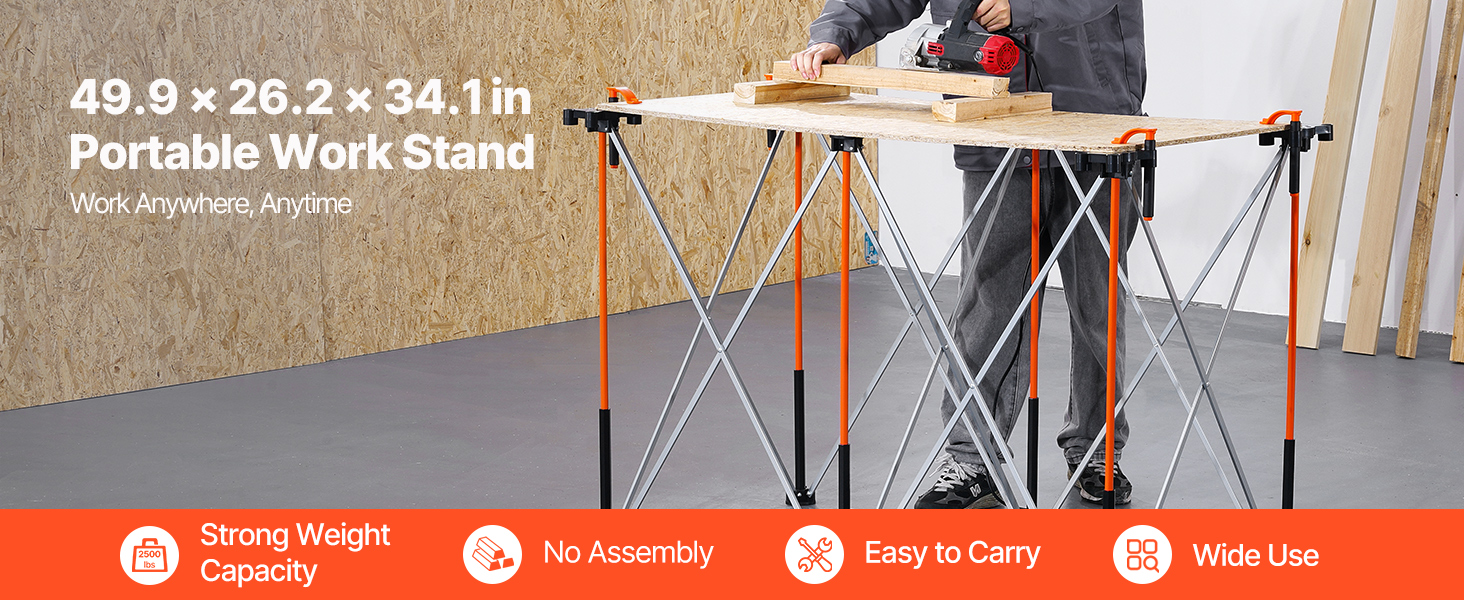 VEVOR Portable Folding Workstand 4.16 x 2.18 ft Collapsible Work Stand ...