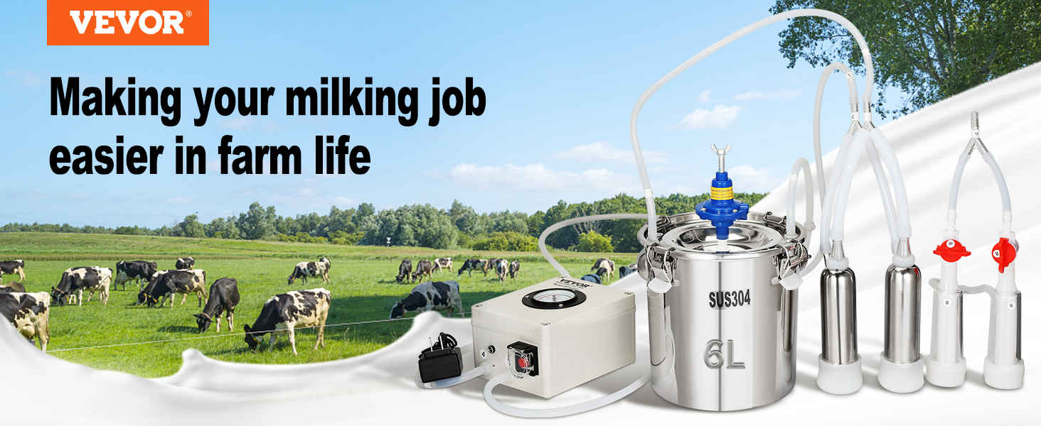 VEVOR Goat Milking Machine, 6 L 304 Stainless Steel Bucket, Electric ...