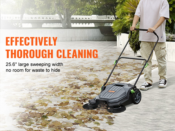 VEVOR Walk-behind Hand Push Floor Sweeper, 25.6" Sweeping Width Floor ...