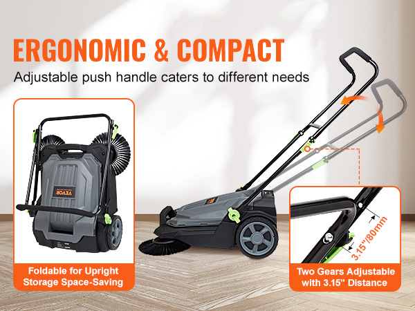VEVOR Walk-behind Hand Push Floor Sweeper 25.6" Width 5 Gallon Waste ...