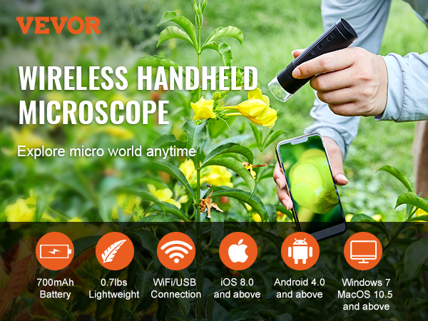 VEVOR Wireless Digital Microscope 50X-1000X 1080P HD WiFi Portable ...