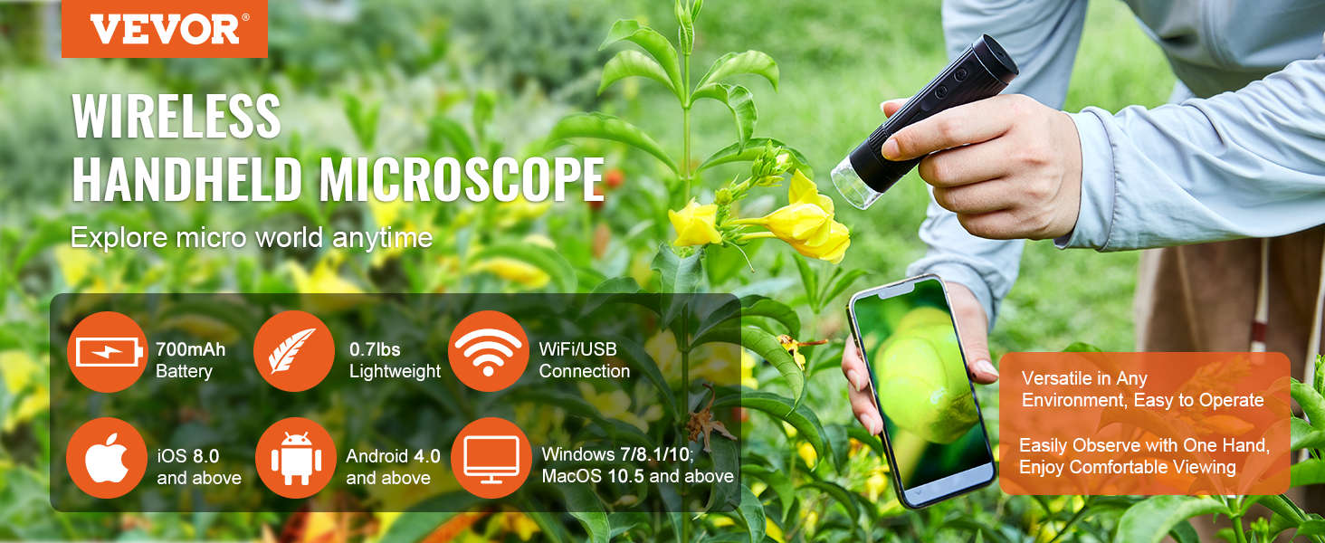 VEVOR Wireless Digital Microscope 50X-1000X 1080P HD WiFi Portable ...