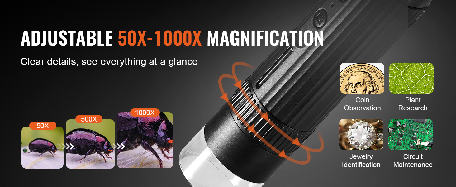 VEVOR Wireless Digital Microscope 50X-1000X 1080P HD WiFi Portable ...
