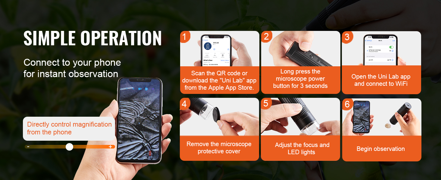 VEVOR Wireless Digital Microscope 50X-1000X 1080P HD WiFi Portable ...