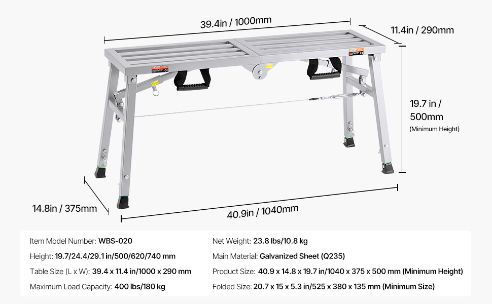 Work Platform Adjustable Height Portable Scaffolding Platform 400 lb ...
