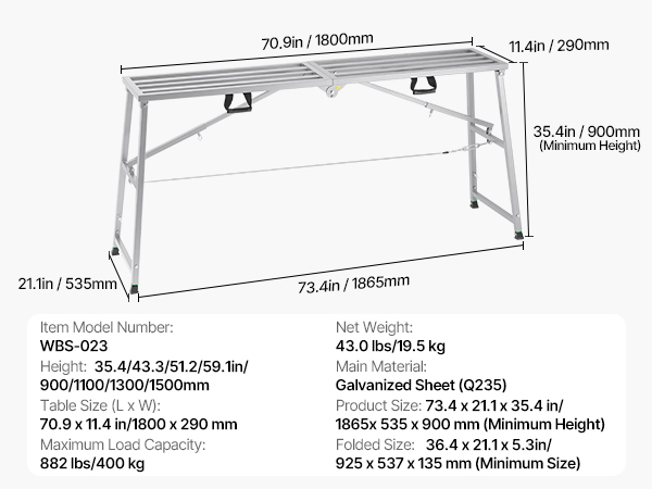 VEVOR Work Platform Adjustable Height Portable Scaffolding Platform 400 ...