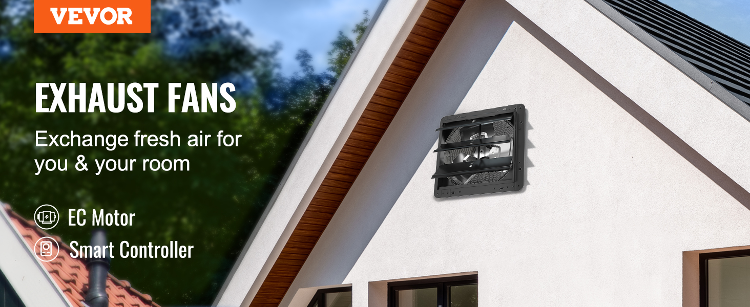 VEVOR Shutter Exhaust Fan, 12'' with Temperature Humidity Controller ...
