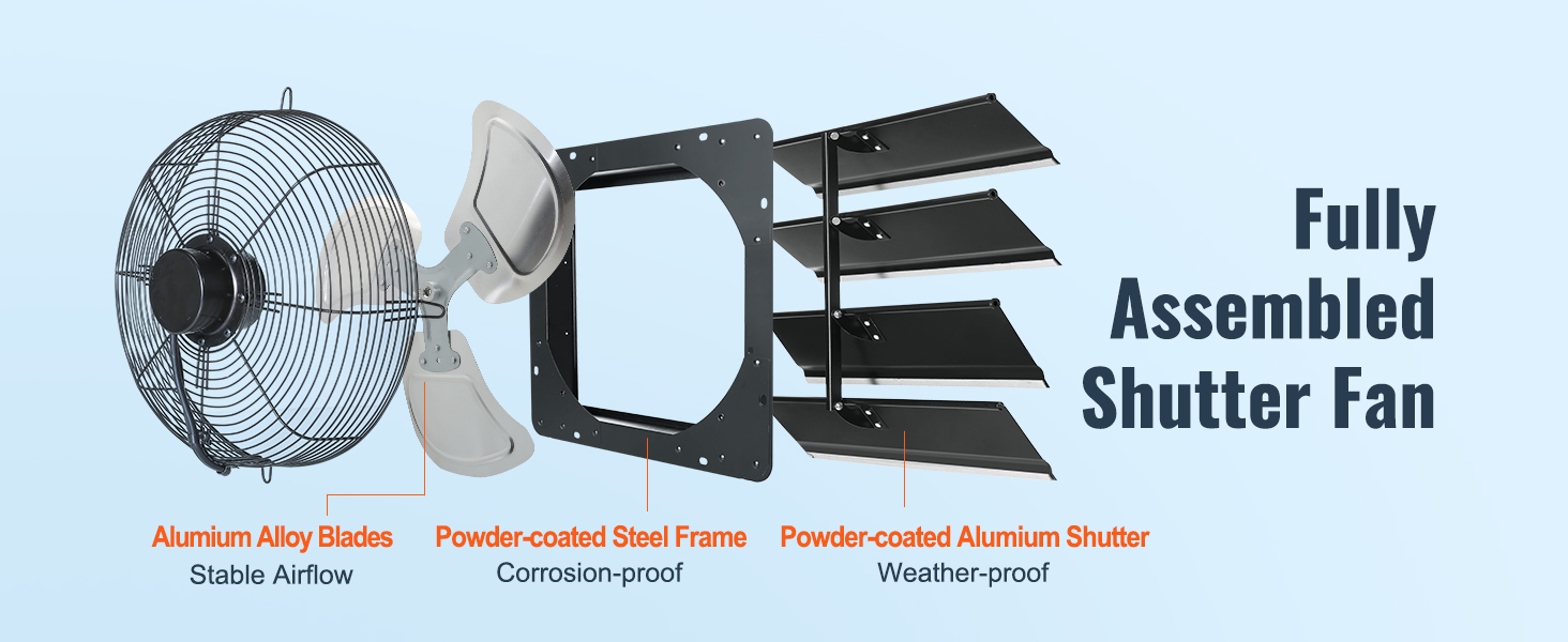 VEVOR Shutter Exhaust Fan, 16'' with Temperature Humidity Controller ...