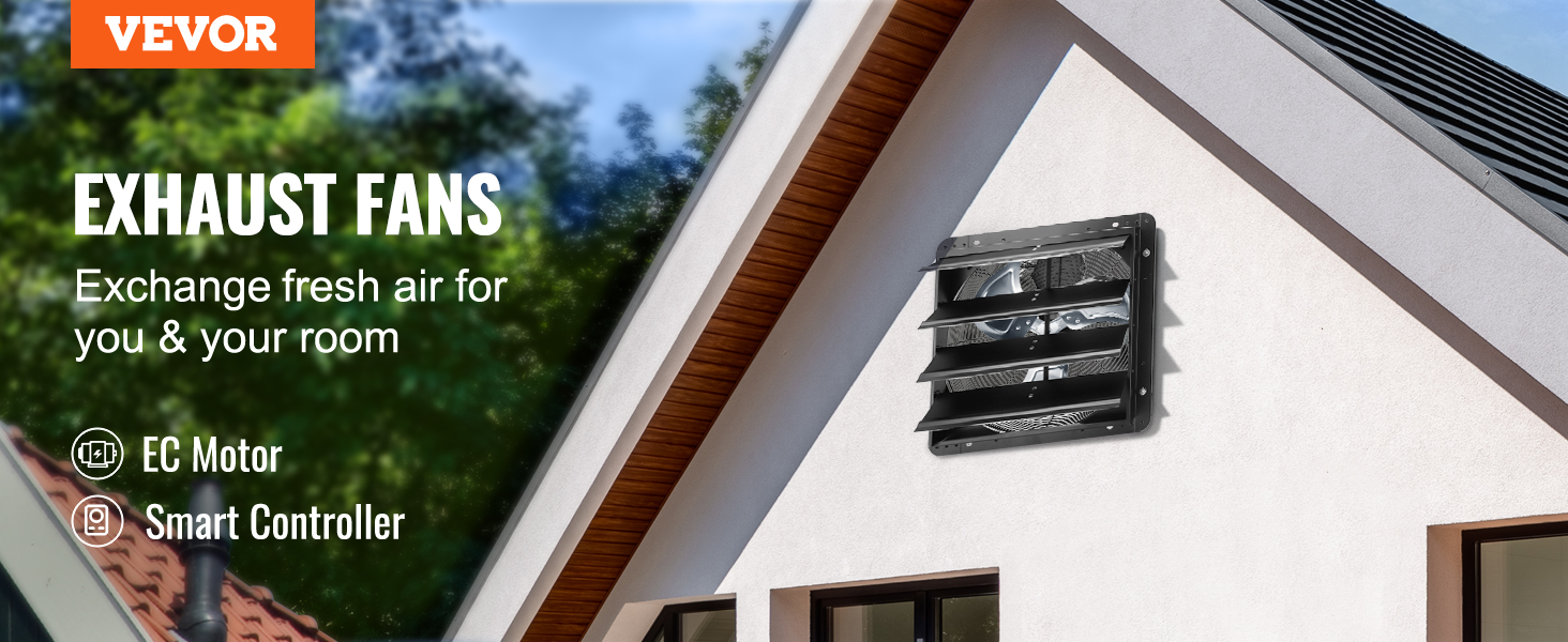 VEVOR Shutter Exhaust Fan, 16'' with Temperature Humidity Controller ...