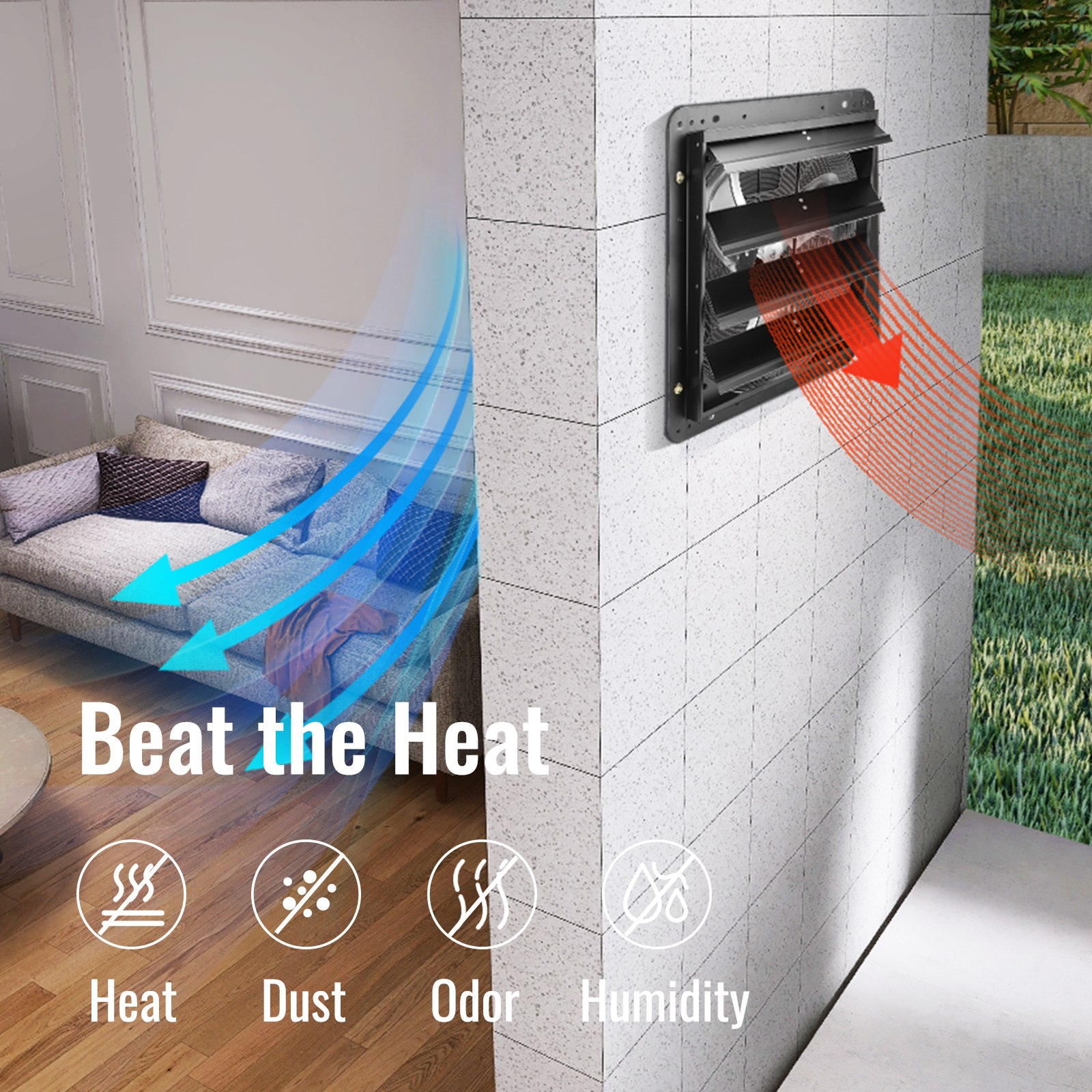 VEVOR Shutter Exhaust Fan, 16'' with Temperature Humidity Controller ...