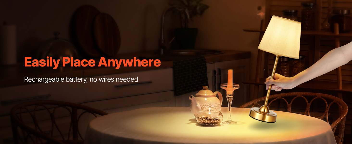 Cordless Table Lamp 5200mAh Rechargeable Battery Desk Lamp Fabric Shade ...