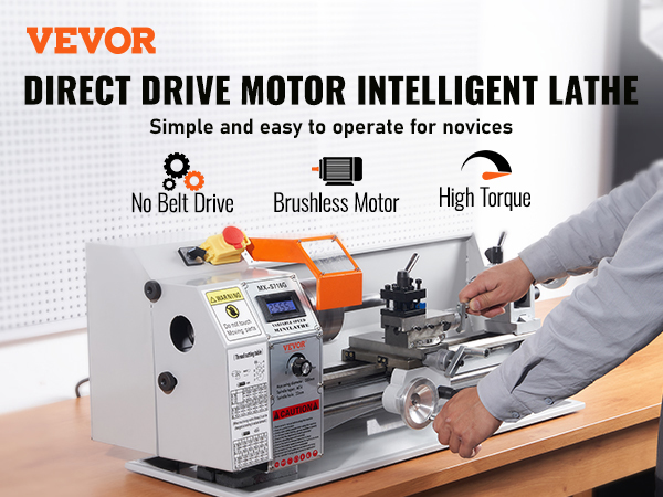 VEVOR Mini Metal Lathe Machine, 7'' x 16'', 800W Precision Benchtop ...