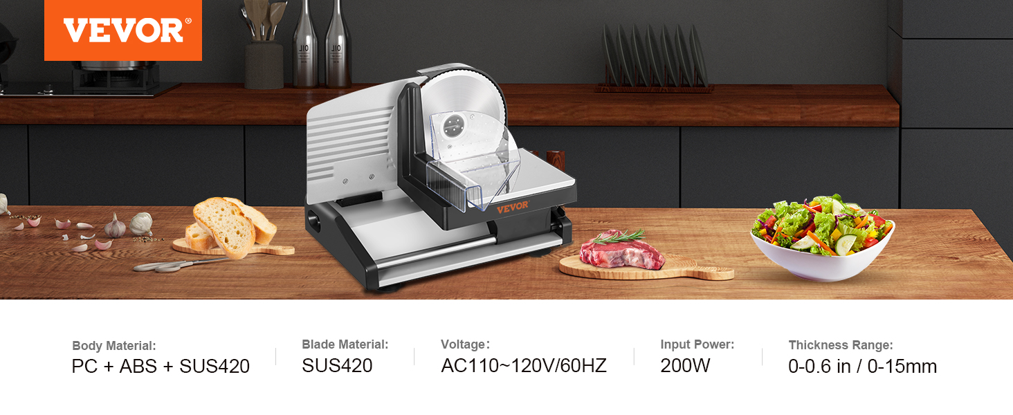 VEVOR 7.5" Meat Slicer 200W Electric Deli Slicer for Meat Veggie Bread ...