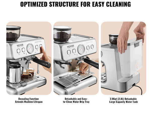 VEVOR Espresso Machine with Grinder, 15 Bar Semi Automatic Espresso ...