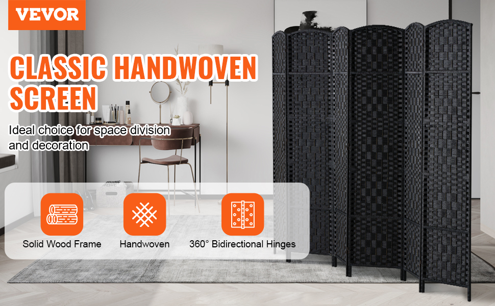 VEVOR 6 Panel Room Divider, Hand-Woven Folding Privacy Screens with ...