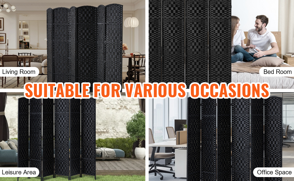 VEVOR 6 Panel Room Divider, Hand-Woven Folding Privacy Screens with ...