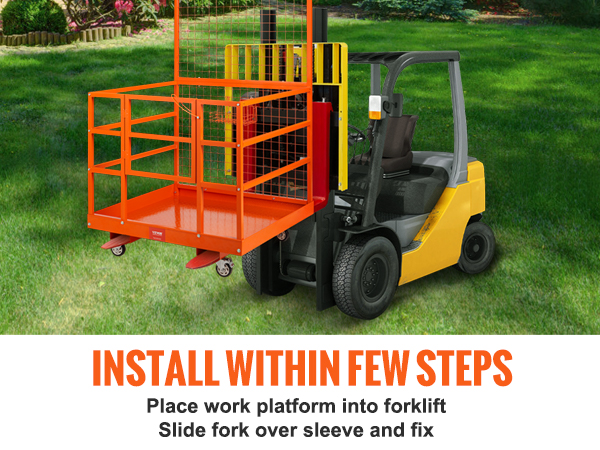 VEVOR Forklift Safety Cage Work Platform 43X45in 1400lbs w/ Wheels for ...