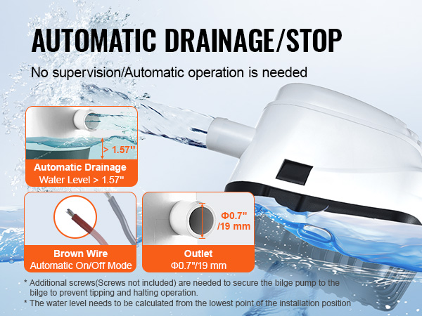 VEVOR Bilge Pump, 750GPH 12V Automatic Submersible Boat Bilge Water ...