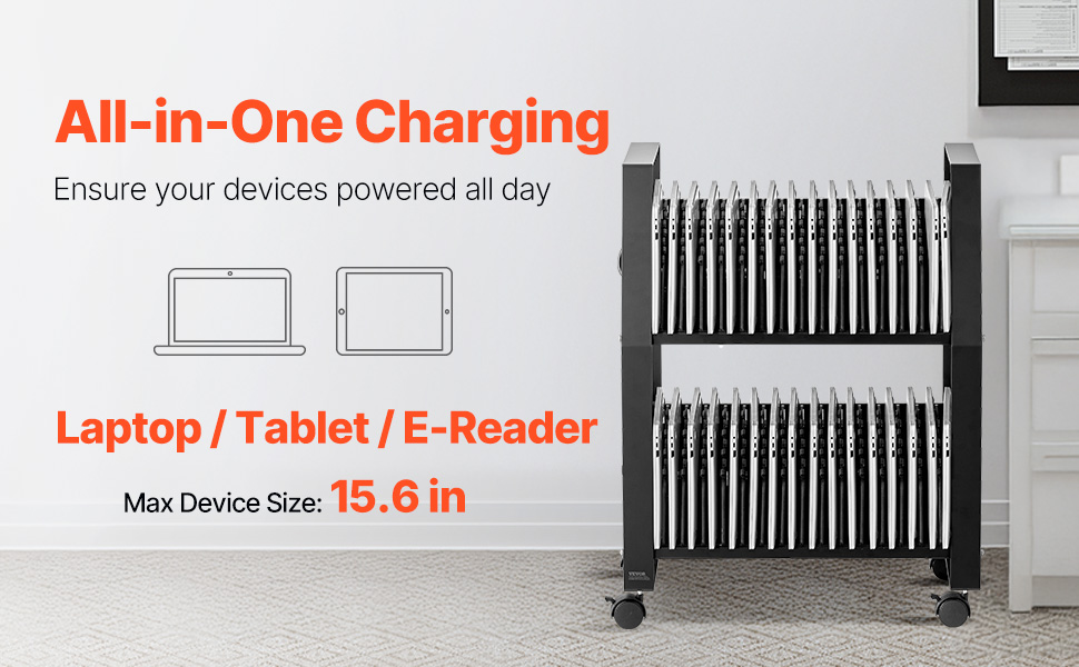 VEVOR Laptop Cart, 32 Device Mobile Open Charging Station, Up to 15.6 ...