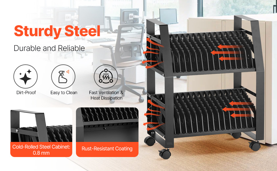 VEVOR Laptop Cart, 32 Device Mobile Open Charging Station, Up to 15.6 ...